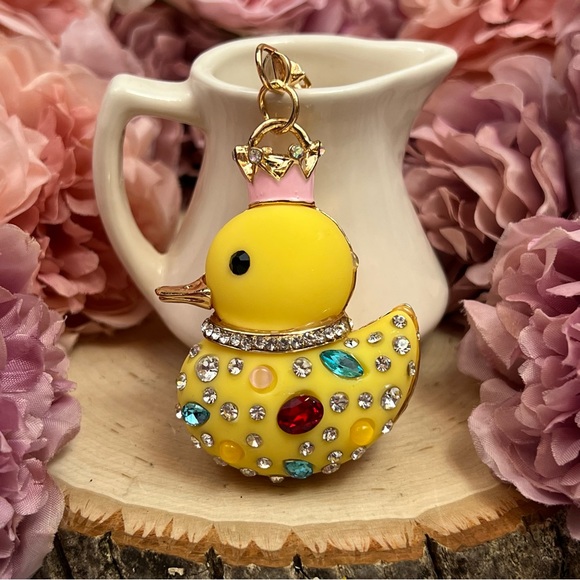 Accessories | Yellow Jeweled Duck With Crystals And Crown Keychain ...